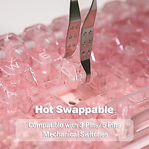 KiiBoom Phantom 68 65% Hot Swappable Crystal Gasket-Mounted Mechanical Keyboard, BT5.0/2.4GHz/USB-C Wired Wireless NKRO Gaming Keyboard with South-Facing RGB, 4000mAh Battery for Win/Mac(Pink)