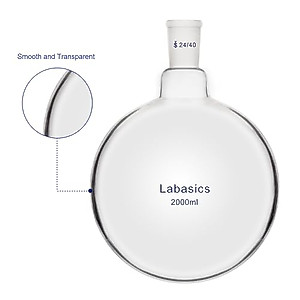 Labasics Glass Round Bottom Flask, Borosilicate Glass Heavy Wall Short Neck Round Bottom Flask RBF Single Neck Flask with 24/40 Standard Taper Outer Joint, 2000 ml
