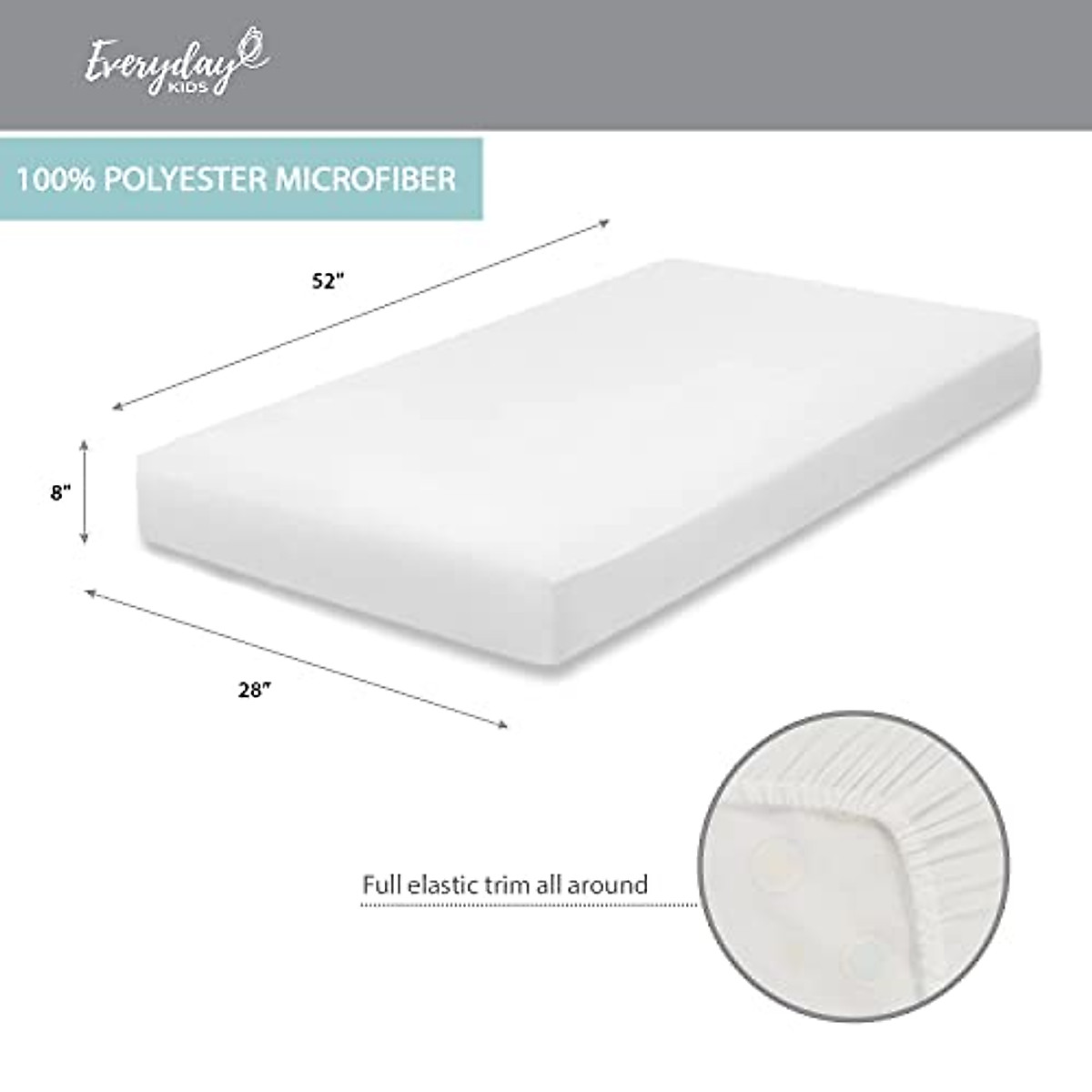 Everyday Kids 2-Pack Fitted Crib Sheets, 100% Soft Breathable Microfiber Baby Sheet, Fits Standard Size Crib Mattress 28in x 52in, Pink Nursery Sheet and White Nursery Sheet