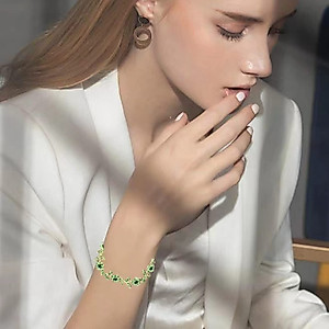 Enrwin Flower Leaf Crystal Pendant Necklace Dangle Earrings Link Bracelet Bride Bridesmaid Jewelry Sets for Women Wedding Party (Emerald-Gold Plated)