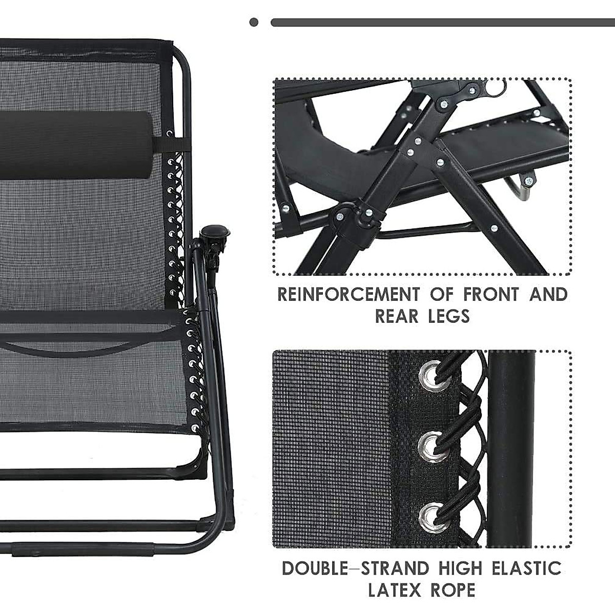 Oversized Zero Gravity Chair, 420 lbs Weight Capacity Patio Lounge Chair XL Folding Outdoor Indoor Adjustable Recliner Chair with Cup Holder Tray and Pillows for Pool, Beach, Lawn, Deck, Yard, Camping