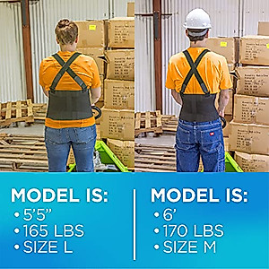 BraceAbility Industrial Work Back Brace | Removable Suspender Straps for Heavy Lifting Safety - Lower Back Pain Protection Belt for Men & Women in Construction, Moving and Warehouse Jobs (Large)