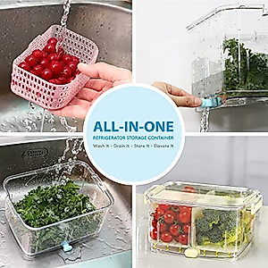 Felli Duo Fresh Produce Saver + Veggie Fruit Berry Storage Strainer Bin + Colander with Drain, ALL IN ONE Container Set for Refrigerator, Dishwasher Safe, Keep Food Lettuce Fresh Longer, Kitchen Vegetable Keeper Fridge Organizer, Housewarming Mothers Day