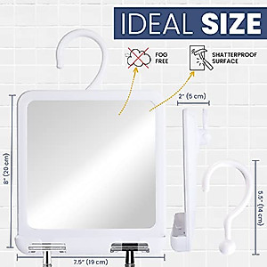 Portable Hanging Fogless Shower Mirror for Shaving with Hangable Hook, Razor Holder and Anti Fog Shatterproof Surface - Fill Basin Behind Mirror with Hot Water for Fog Free Shave - 8" x 7" (White)
