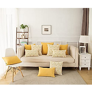 HPUK Decorative Throw Pillow Covers Set of 4 Geometric Design Linen Cushion Cover for Couch Sofa Living Room, 18"x18" inches, Ochre