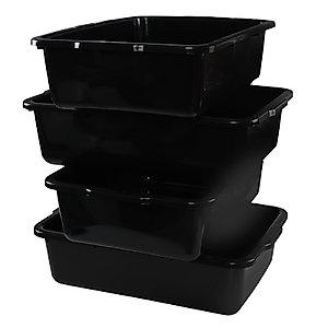 Leendines 4-Pack 32 Liter Large Black Bus Tubs, Commercial Plastic Bus Trays