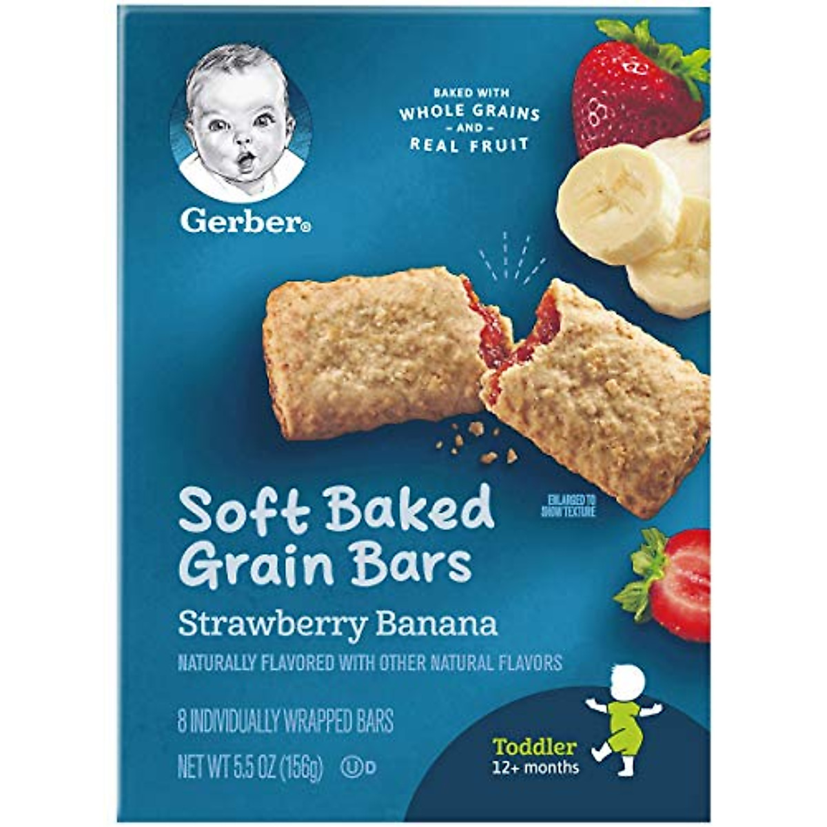 Gerber Soft Baked Grain Bars Variety Pack - 1 Box Apple Cinnamon & 1 Box Strawberry Banana - 8 Individually Wrapped Bars/Box (Pack of 2 Boxes)