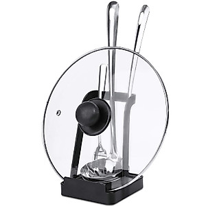 NiHome Versatile Pot Lid Ladle Holder Multipurpose Spatula Pad Book Cutting Board Spoon Rest Kitchen Utensils Drip Tray Washable Durable Stable Tack-Free Installation (Black)