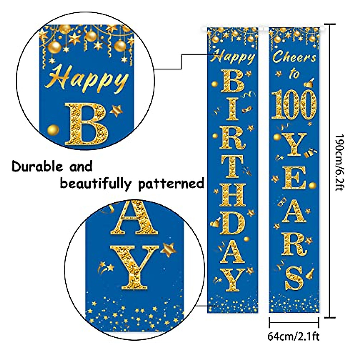 Happy 100th Birthday Porch Sign Banner Decor Blue – Cheers to 100 Years Old Party Theme Decorations for Men Women Supplies