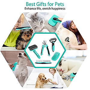 WOPQAEM Dog Brush Kit for Grooming Short & Long Haired Dogs & Cats, 5 in 1 Pet Grooming Set for Small Animals, 5 PCS Puppy Self-Cleaning Slicker Brush and Pet Comb for Shedding Medium & Large Dogs