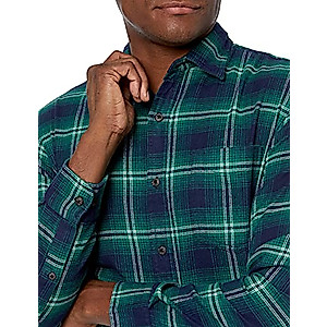 Amazon Essentials Men's Slim-Fit Long-Sleeve Plaid Flannel Shirt (Limited Edition Colors), Green Navy Plaid, Medium