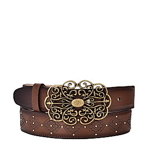 Cuadra women's western belt in bovine leather with studs brown, CD999RS, Size M