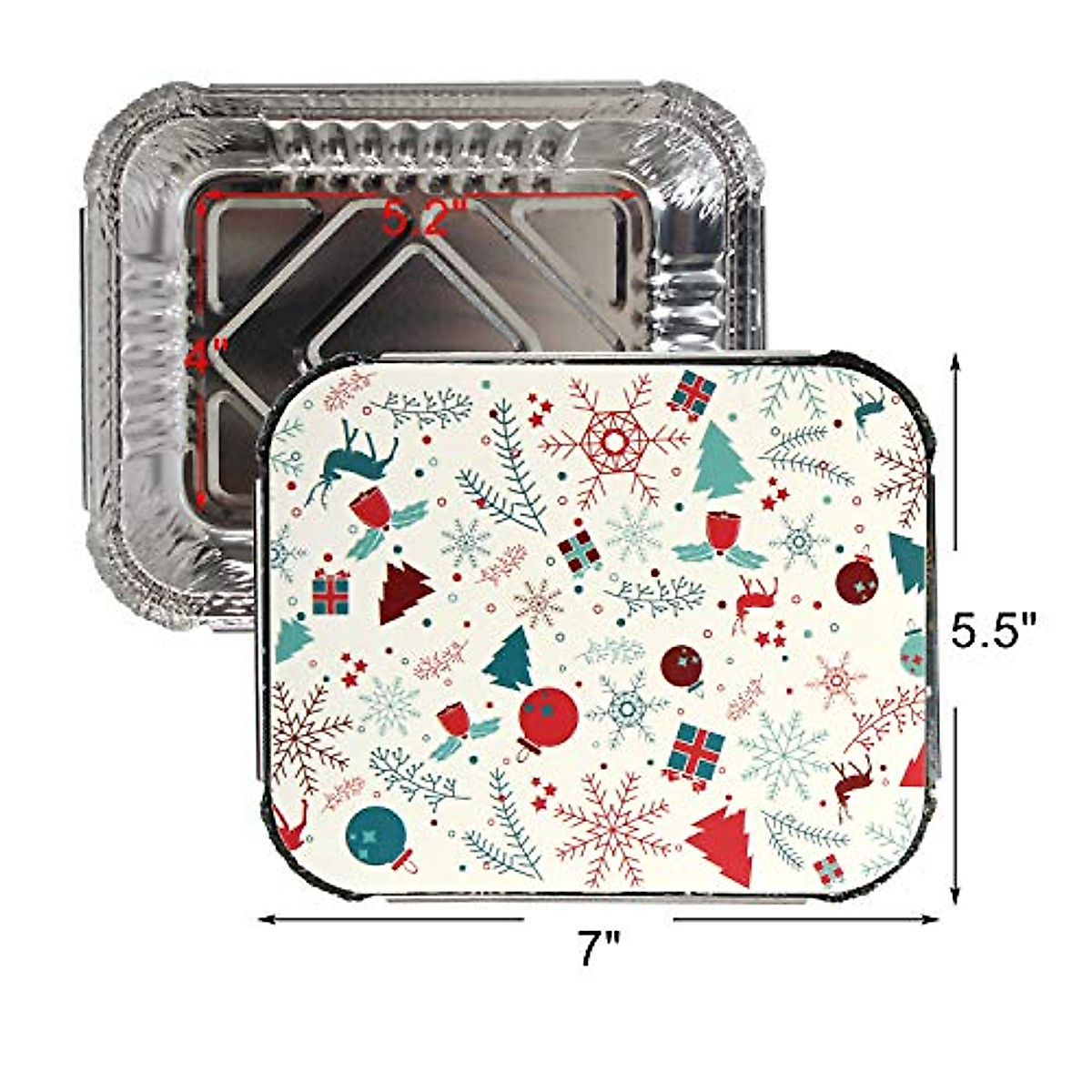 JOYIN 48 Pcs Christmas Cookie Tins with Lids for Gift Giving, Rectangular Treat Foil Containers, Tupperware Disposable Food Storage Pan for Holiday Leftovers Goodie Container or Cookie Exchange