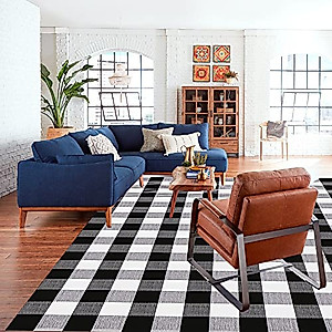 CAINANEL Buffalo Plaid Rugs 5' x 7' Cotton Black and White Check Rug Hand-Woven Indoor/Outdoor Area Rug for Welcome Door Mat, Front Porch,Kitchen,Bathroom,Entry Way,Living Room