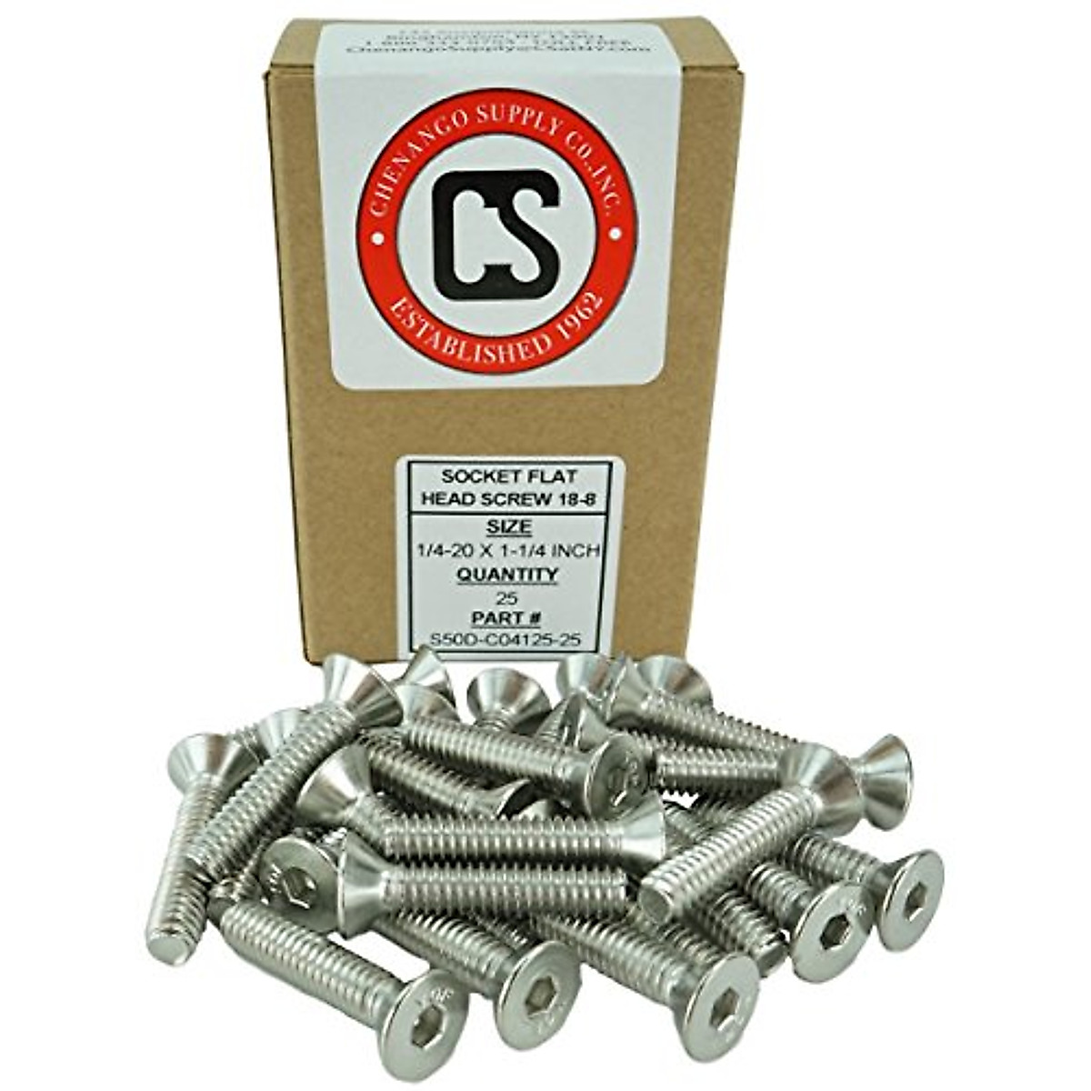 Stainless 1/4-20 x 1-1/4" (1/2" to 3" Available) Socket Flat Head Screws, Full Thread, Hex Drive, Stainless Steel 18-8, Coarse Thread (1/4-20 x 1-1/4")