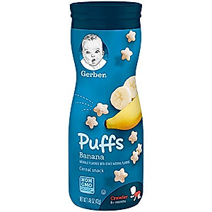 Gerber Teethers Gentle Teething Wafers - Banana Peach, 6 Count & Puffs Cereal Snack, Banana & Strawberry Apple, 8 Count