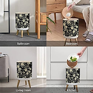 KSYGYFRUDE Small Trash Can with Lid Leopard Print Pink Rose Work Seamlessly Round Garbage Can Press Cover Wastebasket Wood Waste Bin for Bathroom Kitchen Office 7L/1.8 Gallon