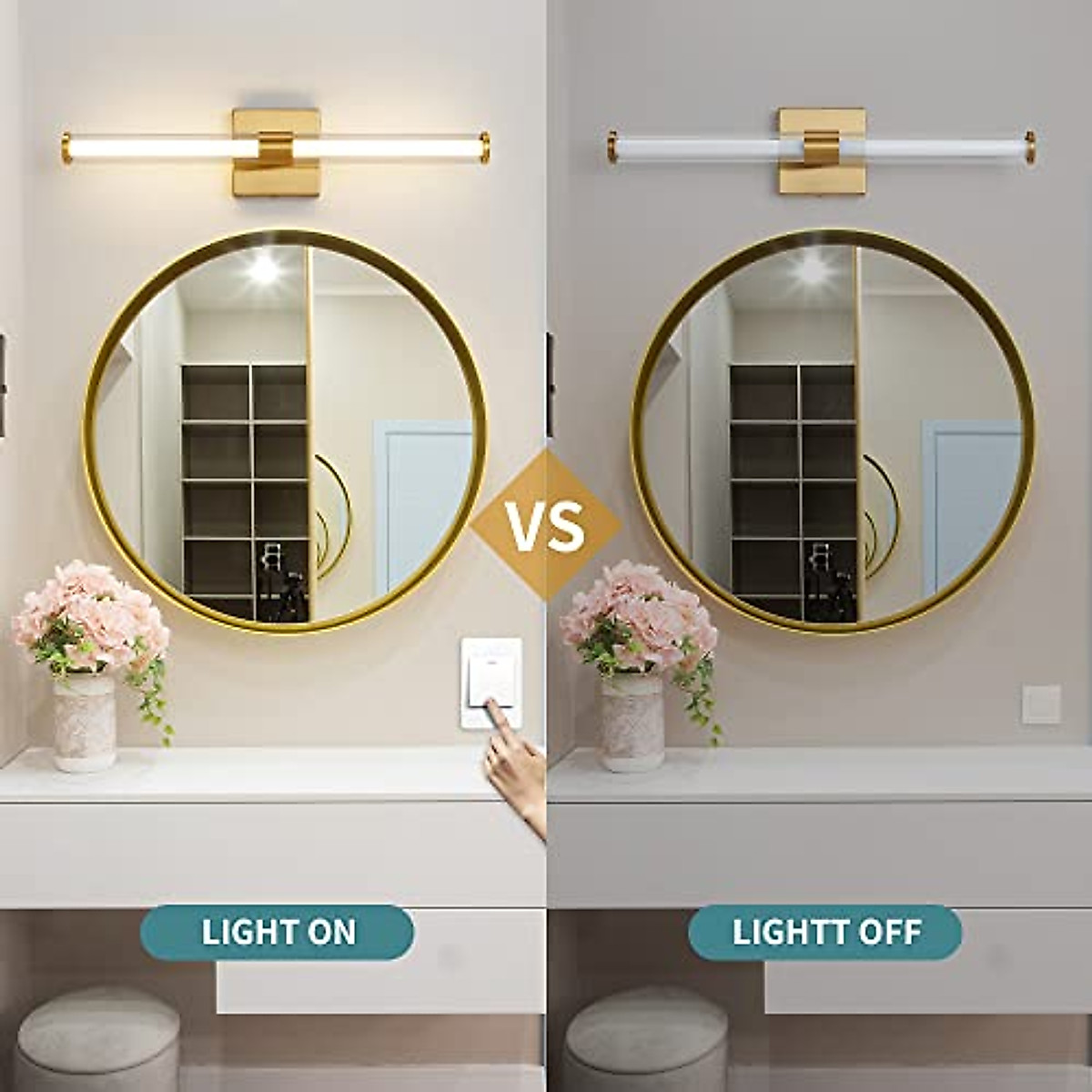 Gold Bathroom Vanity Light Fixtures, LED Brass Wall Sconce Over Mirror with Clear Glass Shade 30.31 Inch 18W 4000K 360° - Vanity Lights for Bathroom Bar Living Room