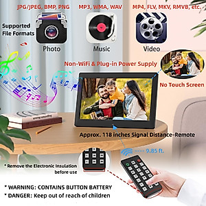 Dhwazz 10.1 Inch USB Digital Picture Frame, Non-WiFi SD Card Smart Photo Frames IPS Screen HD Display with Remote Control, Support Video and Music, Slideshow, Wall Mountable, Easy to use for Seniors