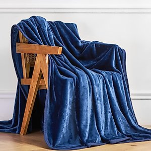ELNIDO QUEEN Fleece Throw Blanket for Couch Navy Blue - 330GSM Lightweight Fuzzy Cozy Soft and Cooling Blankets for Sofa, Bed, 50x60 inches