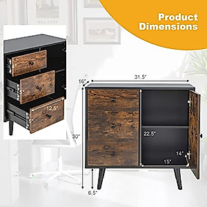 Tangkula Storage Cabinet with 3 Drawers and Door Cabinet, Industrial Wood Accent Cabinet with Adjustable Shelf, Retro Farmhouse Sideboard Buffet Cabinet for Kitchen Living Room (Industrial)