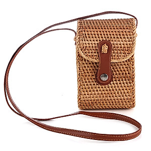 RIANGIE Straw Beach Bag Boho Gift for Women Hippy Rattan Purse Crossbody Woven Phone Bag with Shoulder Strap