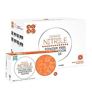 ASAP Orange Nitrile Powder Free Examination Gloves, Disposable, 4.5 mil, Orange (Box of 100) (Medium)
