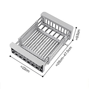 Over The Sink Dish Drying Rack, Retractable Stainless Steel Sink Strainer Telescopic Drain Basket Kitchen Rack Drain Basket Sink Organizer for Vegetable and Fruit(L-Gray)