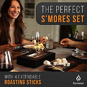 Flammtal Tabletop Fire Pit [3h Burning Time] - Table Top Firepit Indoor & Outdoor - Smores Maker with 4 Roasting Sticks - Portable Fire Pit with Adjustable Flames - Ethanol Table Top Fire Pit Bowl