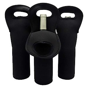Eacolle Wine Carrier Tote Bag Set of 3 Neoprene Champagne Bottles Protective Travel Bag Beer Cans Water Bottle Holder for Safe Transportation(Black)