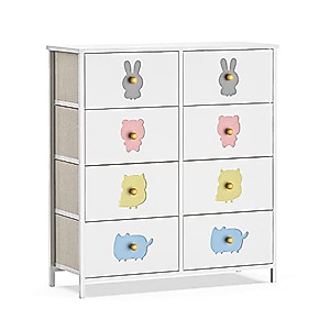 FRAPOW Kids Dresser with 8 Drawers, Girls Storage Organizer Dresser for Baby Child with Wood Top Metal Frame for Living Room Bedroom Hallway Nursery