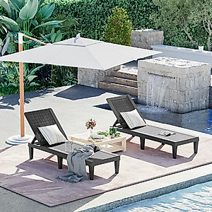 Greesum Outdoor Chaise Lounge Chairs Set of 2 with Adjustable Backrest, Waterproof PE Easy Assembly, Lightweight for Patio, Poolside, Beach, Yard, Dark Black