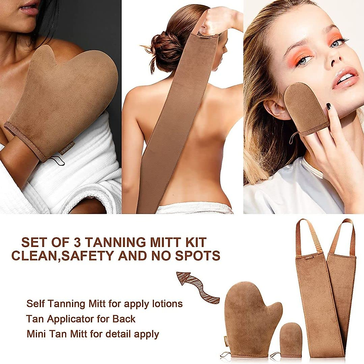 CeleCily Self Tanning Mitt Applicator - 3 in 1 Tanning Mitts Self Tanner Mitt Applicator Self Tanning Glove for Self Tan Mit Sunless Tanner Mitt Self Tanner Glove With Thumb Ultra Soft Spray Tan Mitt