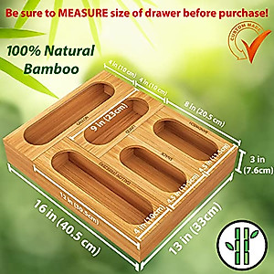 5 Piece Set -Bamboo Ziplock Bag Organizer for Drawer- Bamboo Ziplock Bag Storage Organizer for Kitchen Drawer, Bamboo Food Storage Bag organizer For Gallon, Snack, Quart, Sandwich, Gallon(Freezer)