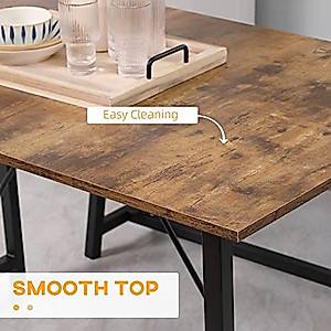 HOMCOM Industrial 3-Piece Dining Table Set, Rectangular Kitchen Table and Chairs for 4 People, Space-Saving Dinner Table with Two Benches, Rustic Brown