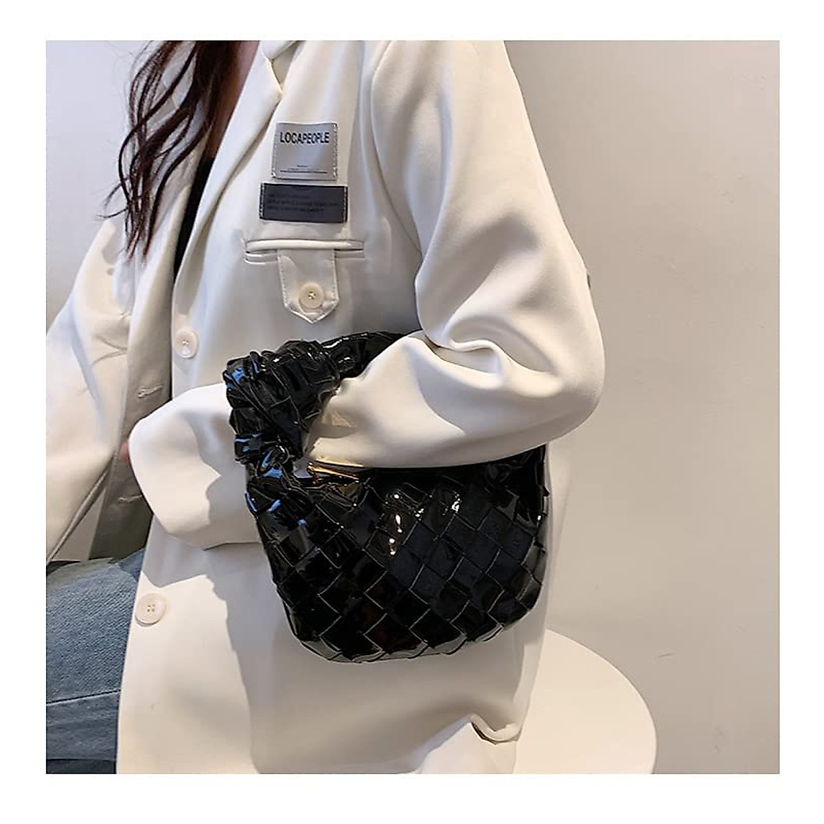 Women Handbag Leather Shoulder Bag Retro Woven Handmade Hobo Clutch Bag Fashion Mini Retro Hobo Tote Handbag Clutch Purse (Black)