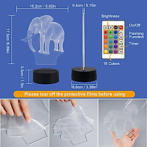 FULLOSUN Elephant Gifts, 3D Night Light for Kids 16 Colors Changing 3D Illusion lamp with Remote Control & Smart Touch, Child Xmas Birthday Gifts for Boys Age 2 3 4 5 6+ Year Old