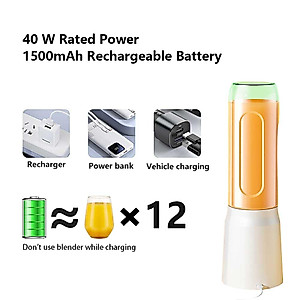 15 Oz Portable Blender Optional Double Cup(Big+Small),USB Rechargeable with 10-Blades, Blender for Shakes and Smoothies, Complementary Food,Crush Ice,Stainless Steel Blades,For Outdoor and Travel