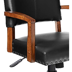 OSP Home Furnishings Deluxe Wood Banker's Chair with Antique Bronze Nailheads and Medium Brown Wood, Black Faux Leather