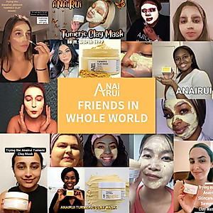 ANAI RUI Turmeric Clay Mask, Vitamin C Facial Mask with Turmeric & Kaolin Clay, Cleasning Mask for Acne, Pores, Radiant & Smooth Skin, 6.35 oz