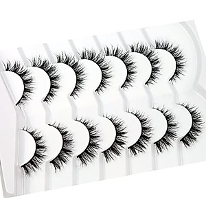 Pooplunch False Eyelashes Cat Eye Lashes Natural Look Wispy Short Fluffy 8D Faux Mink Lashes Wispies Fake Eyelashes Strips 7 Pairs Multipack