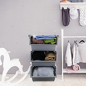 DynkoNA 4-Pack Plastic Stacking Storage Baskets, Large stackable organizer basket