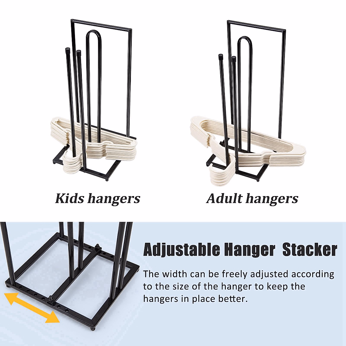 HONZUEN Hanger Stacker Metal, Height-Adjustable Hanger Storage Organizer Hold up to 120 Velvet Hangers, Hanger Organizer Stacker Stand for Closet and Laundry, Clothes Hanger Holder Space Saver 1 Pack