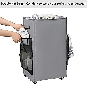 Chrislley 90L Rolling Laundry Basket Large Laundry Hamper with Wheels Collapsible Clothes Hamper Rolling Tall Laundry Storage Cart Foldable Clothes Organizer (Grey)