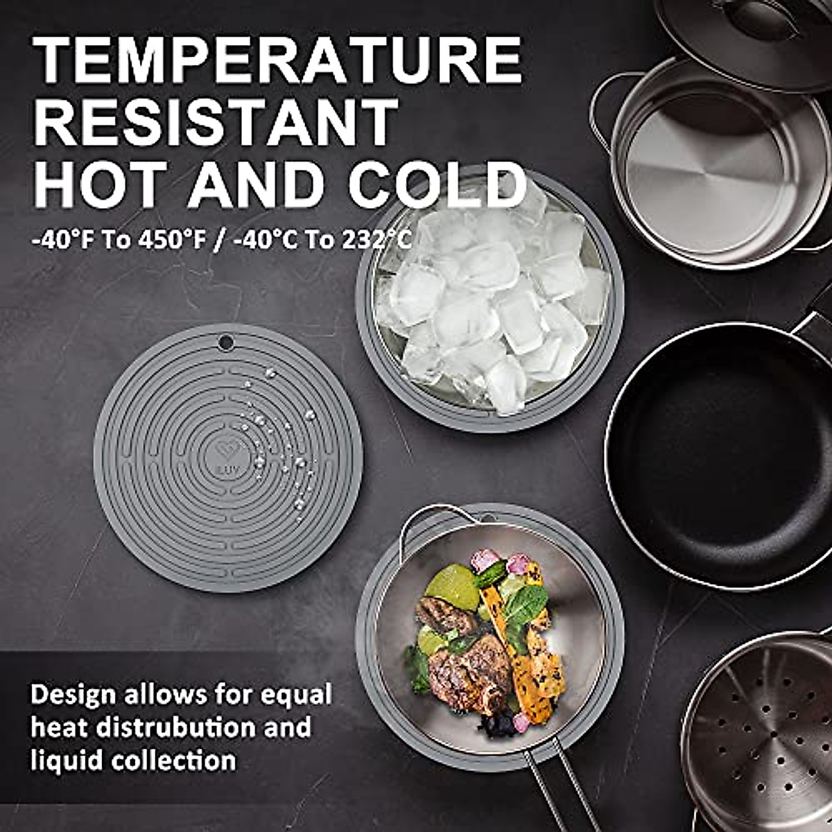 iLUV Silicone Trivets - Extra Thick for Hot/Cold Pans, Pots, and Dishes Holders - Coffee Mats, Tea Pads, Utensil Spoon Rest - Heat Resistant Food Grade Cooking/Baking/Serving - Multi-Use 8" 3pcs Gray