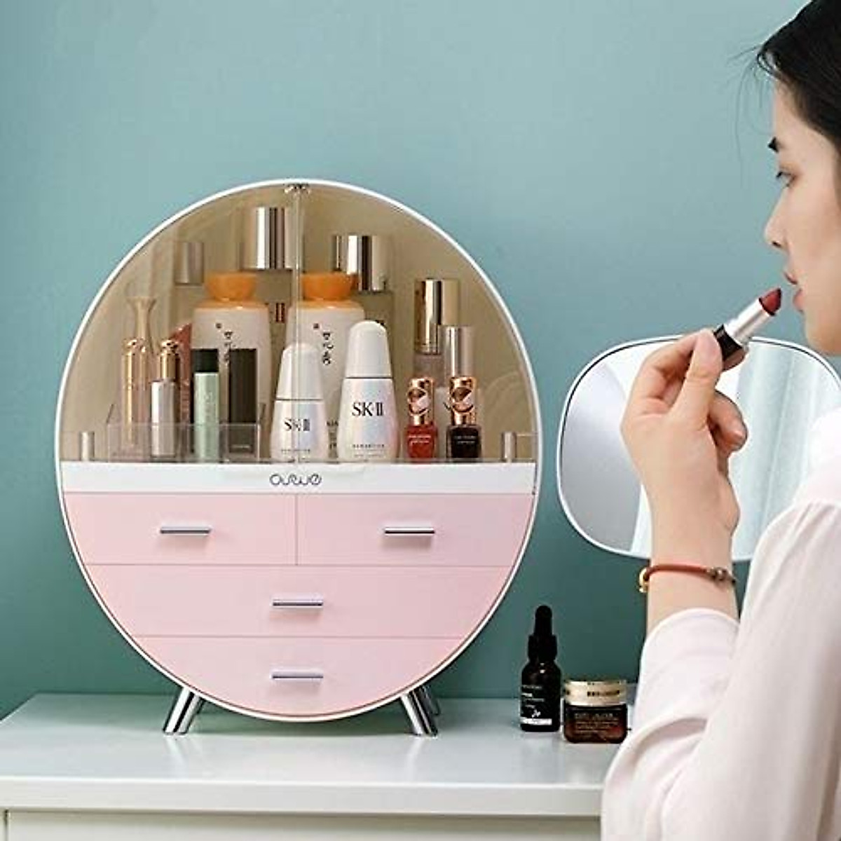 Home Fashion Drawer Makeup Storage Box Bathroom Brush Lipstick Holder Desktop Acrylic Jewelry Cosmetic Skin Care Organizer Rack (Large,Pink)
