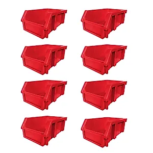 DJC Supply Red Small 3.9" X 6.3" X 2.9" Heavy duty thermoplastic storage bin organizer, Stackable, Hangable, Side-connect, Used in classrooms, garages, warehouse, factrories and more! (8 Pack)