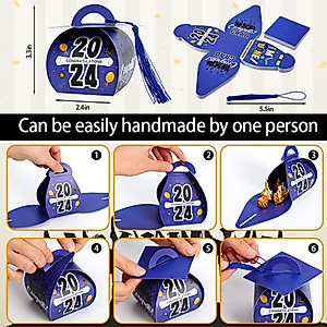 Graduation Cap Gift Box 30 Pcs 2024 Congrats Grad Graduation Candy Box with Tassel Treat Box, Graduation Party Favors Graduation Centerpieces for Tables Decorations Grad Party Supplies(Blue, Gold)
