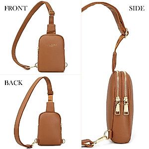 INICAT Small Crossbody Sling Bags for Women Vegan Leather Cell Phone Purse Fanny Packs for Women Men(Dark Brown)