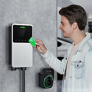 Autel MaxiCharger Home Electric Vehicle (EV) Charger, up to 50 Amp, 240V, Level 2 WiFi and Bluetooth Enabled EVSE, Hardwired, Indoor/Outdoor, 25-Foot Cable with Separate Holster, Silver